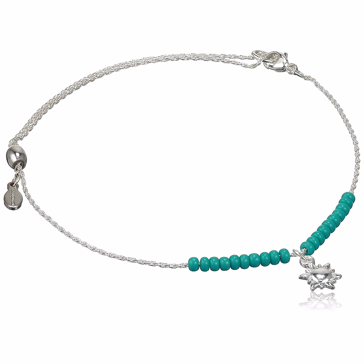 Alex and Ani Sunshine Anklet for Women, Sun Charm and Light Blue Beads, Shiny Silver Finish, 11 in