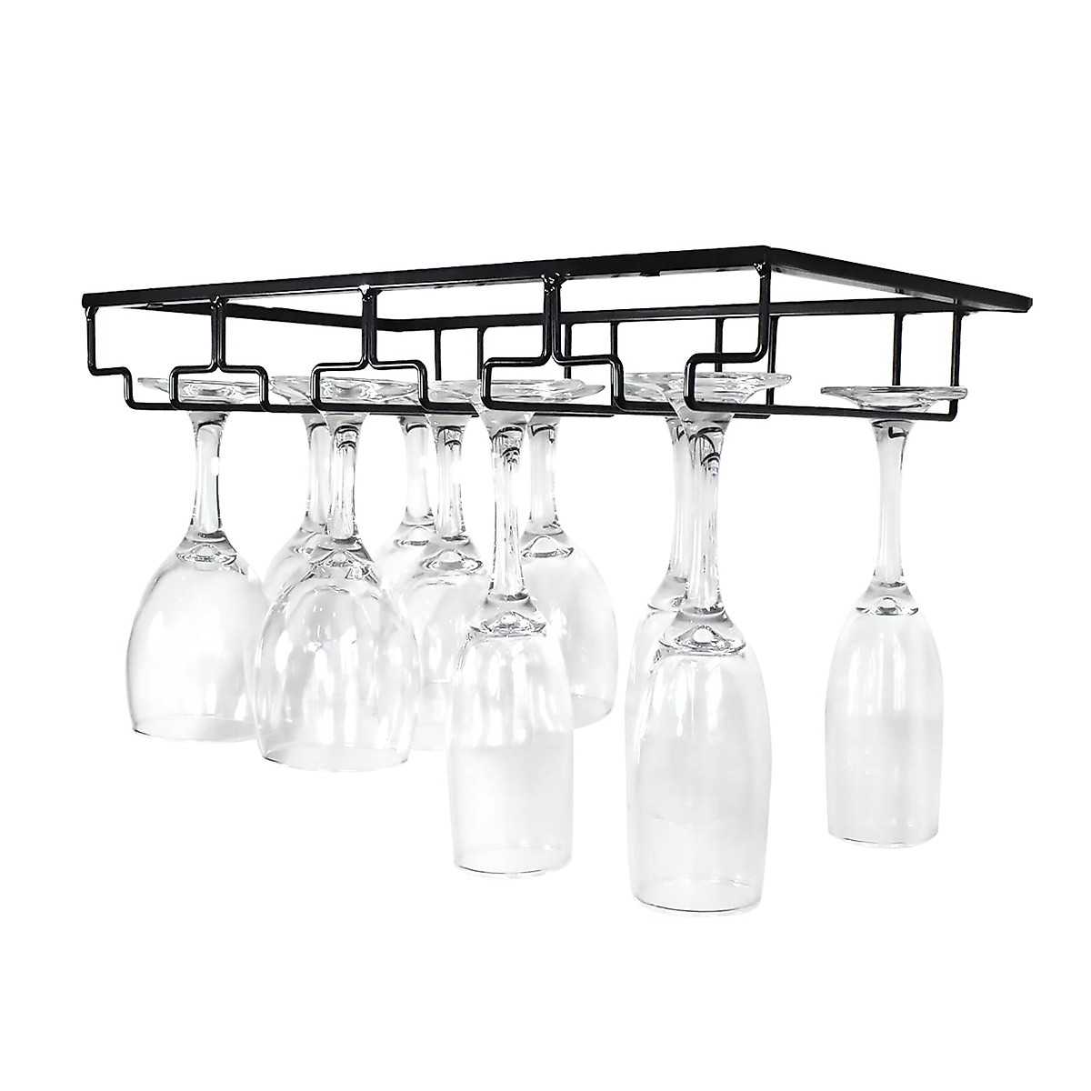 AMUFYSHH 3 Rows Wine Glass Rack for Under Cabinet, 2 Packs Stemware Racks, Hanging Wine Glasses Metal Rack, Storage Hanger Organizer for Kitchen Cabinet Bar (DOUBLE)