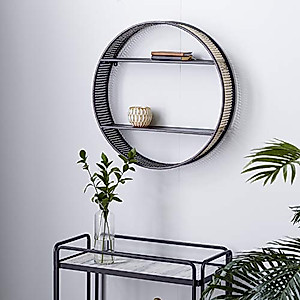 Deco 79 Metal 2 Shelves Wall Shelf, 26" x 5" x 26", Black