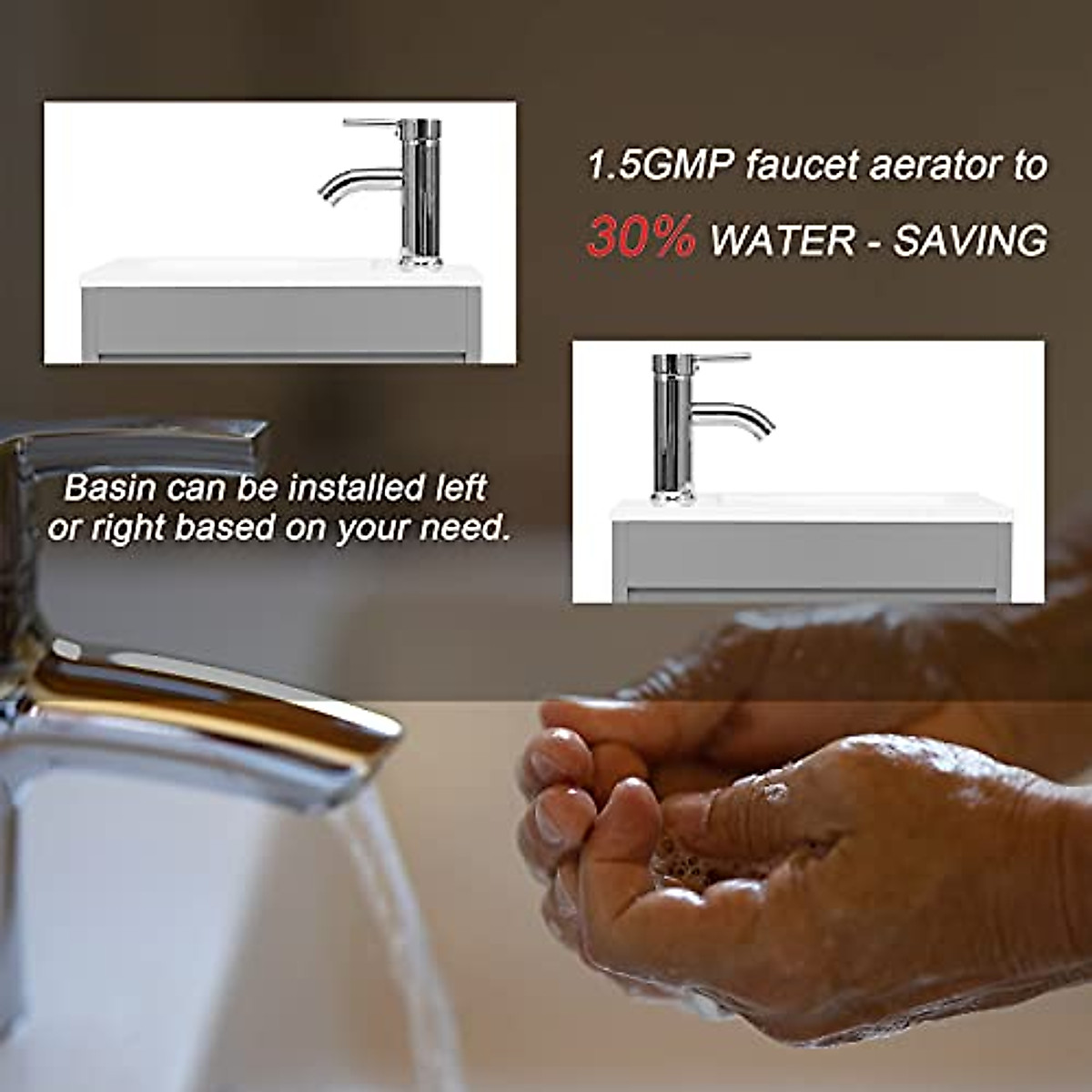 eclife 16" Bathroom Vanity Sink Combo for Small Space, Modern Painted Wall Mounted Floating Cabinet Set W/Resin Basin Sink Top, Chrome Water Save Faucet & Pop Up Drain (B10G)