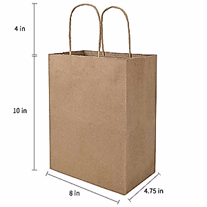 bagmad 100 Pack 8x4.75x10 inch Plain Medium Paper Bags with Handles Bulk, Brown Kraft Bags, Craft Gift Bags, Grocery Shopping Retail Bags, Birthday Party Favors Wedding Bags Sacks