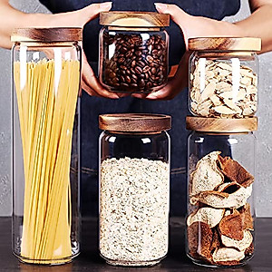 SAIOOL Set of 5 Kitchen Canisters,Thick, Stackable, Natural Style,Cookie, Rice and Spice Jars - Sugar or Flour Container - Big and Small Airtight Food Jar for Pantry