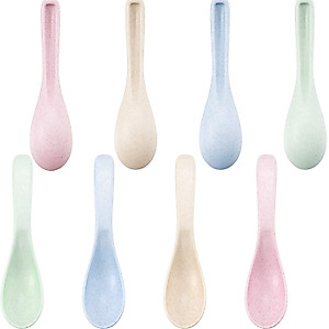 Outus 8 Pieces Wheat Straw Plastic Spoon Dinner Spoon Portable Wheat Straw Soup Spoon Dishwasher and Microwave Safe Spoon