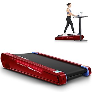 FUNMILY Walking Pad Treadmill with 5% Incline, 2.5HP Smallest Under Desk Treadmill for Home Office, Compact Walking Treadmill 300lbs Weight Capacity/Remote Control/Lighting Design(Red)