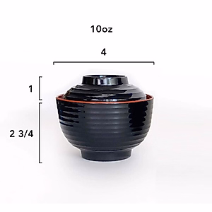 JapanBargain 3422, Set of 2 Japanese Style Soup Bowl with Lid and Spoon Set Miso Soup Bowl Rice Bowl Snack Bowl Dessert Bowl Appetizer Bowl, Black and Red Color, 11 oz
