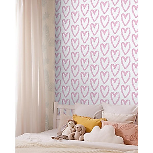 Timeet Pink Wallpaper Peel and Stick Wallpaper Modern Heart Wallpaper Contact Paper 17.7"x78.7" Self Adhesive Removable Wallpaper for Bedroom Kids Room Wall Decor
