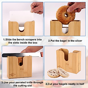 salomayes Bagel Cutter Slicer For Small And Large Bagels, Bagel Slicer Guillotine, Adjustable Bamboo Bagel Slicer With Non-Slip Pads