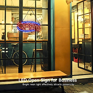 LED Neon Open Sign for Business, YHomU 24" x 12" Large LED Business Neon Open Sign, Remote Control Bright Light Sign with Dimmer & 8 Dynamic Effects, Business Open Sign for Cafes Stores