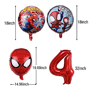 Superhero 3rd Birthday Balloon Bouquet Decorations 7PCS Superhero Foil Balloons for Boys Birthday Baby Shower Spider Themed Party Decorations (4th Birthday)