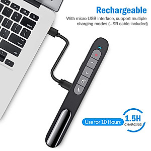 DinoFire Wireless Presenter Remote with Air Mouse, RF 2.4GZ USB Rechargeable Presentation Clicker and Pointer Powerpoint PPT Slide Clicker for Laptop/Computer/MAC