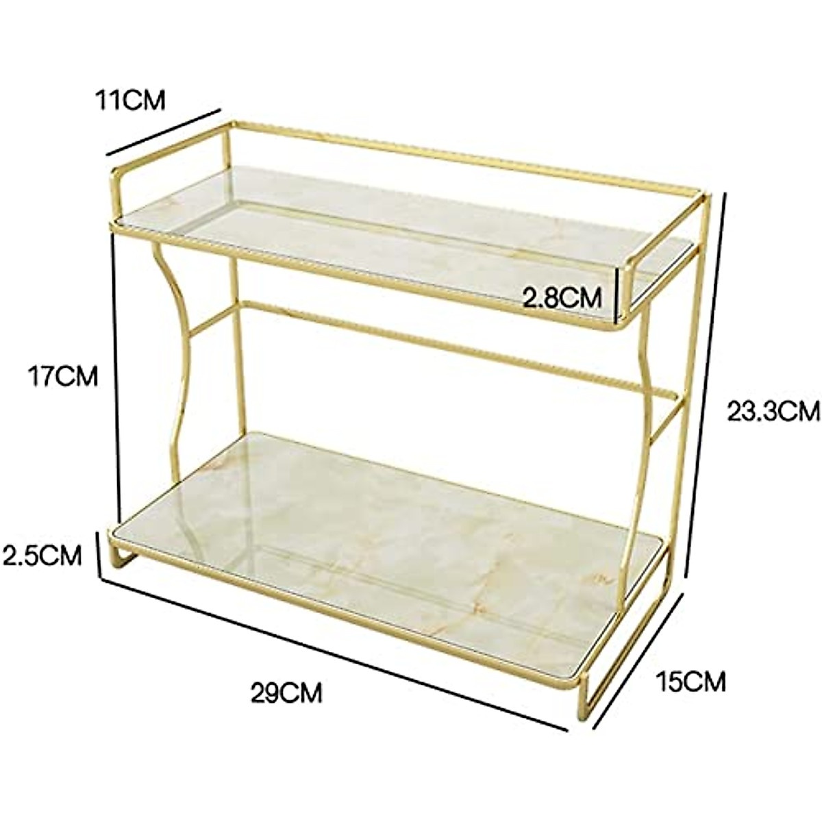 Makeup Organizer Shelf,2 Tier Bathroom Cosmetic Storage Shelf,for Dresser, Countertop, Bathroom and More, Gold