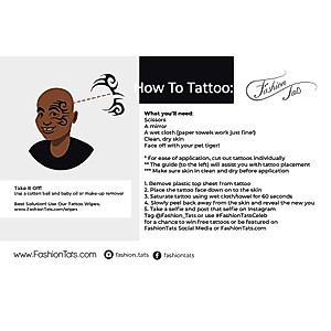 FashionTats Mike Tyson Tribal Design Temporary Tattoos (4-Pack) | Plus BONUS Tiger & Bachelor Tattoos | Skin Safe | MADE IN THE USA | Removable