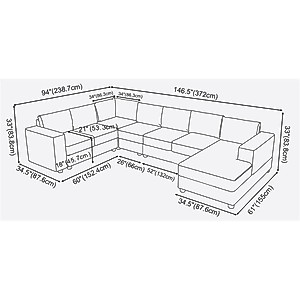 BOWERY HILL Modern Fabric Modular Sectional Sofa with Reversible Chaise in Gray