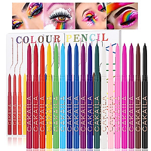 18 Colorful Eyeliner Pen Set, Eye Shadow Pencil, Pearl Eyeliner Kit Metallic Glitter Colored Eyeliner for Women Eye&Lip Liner Professional Waterproof Retractable Eye Makeup