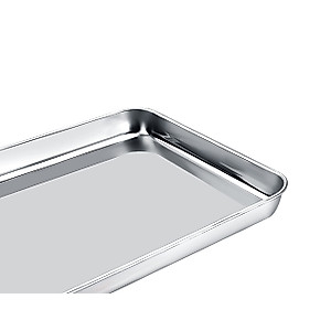 HOHUNGF, Stainless Steel Baking Sheets, Cookie Sheets,Toaster Oven Tray Pan & Rectangle Size 12.5x9.8x1 inch, Non Toxic & Healthy, Superior Mirror Finish & Dishwasher Safe, Silver, 12.5inch