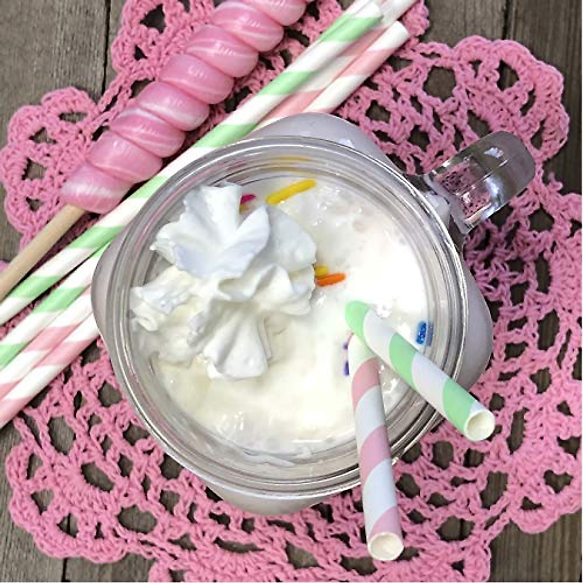 Striped Paper Straws - Mint Green Light Blush Pink White - 7.75 Inches - Pack of 50 Outside the Box Papers Brand