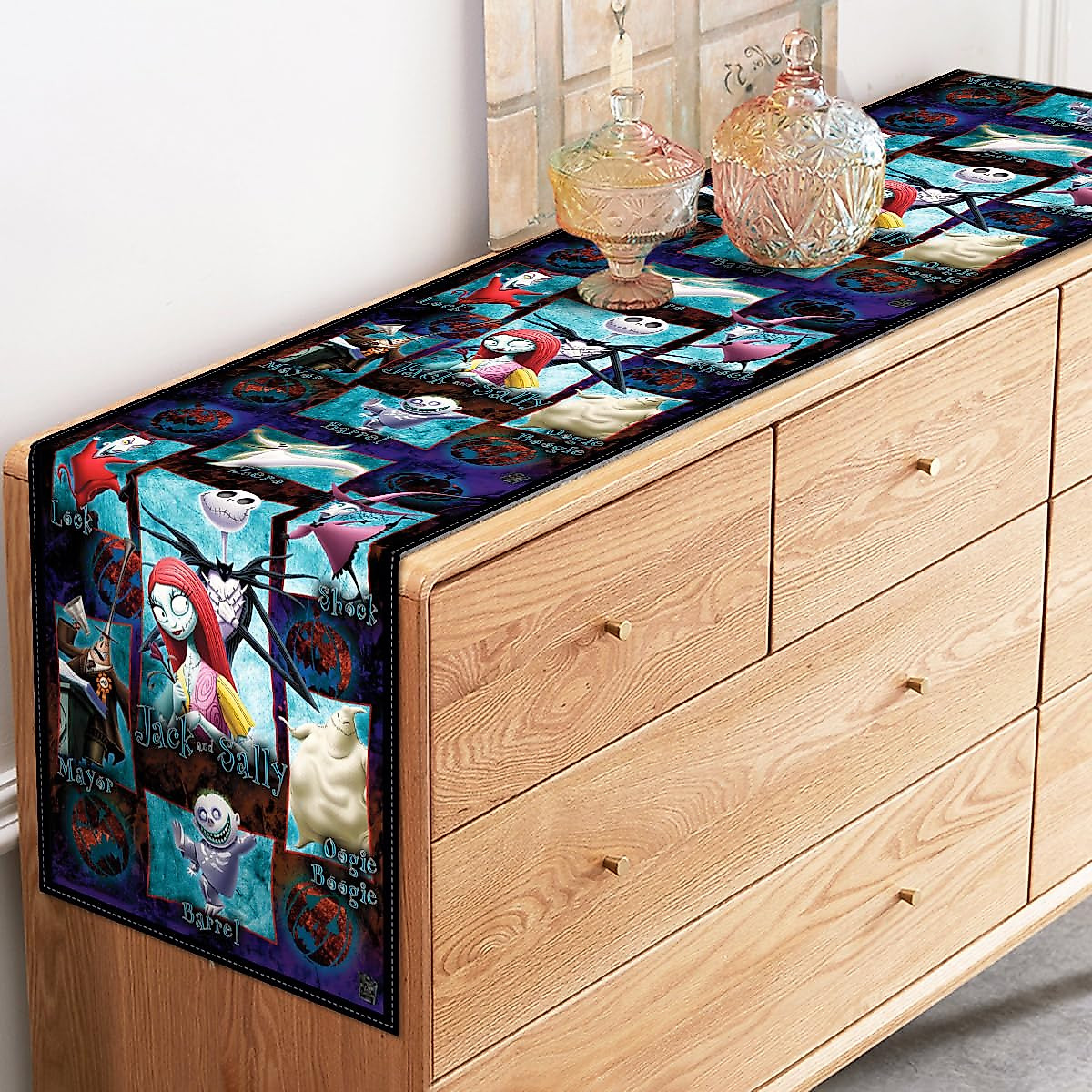 The Nightmare Before Christmas Table Runner Jack and Sally Theme Party Decoration Welcome Halloween Home Kitchen Dining Room Decor (13" x 72")