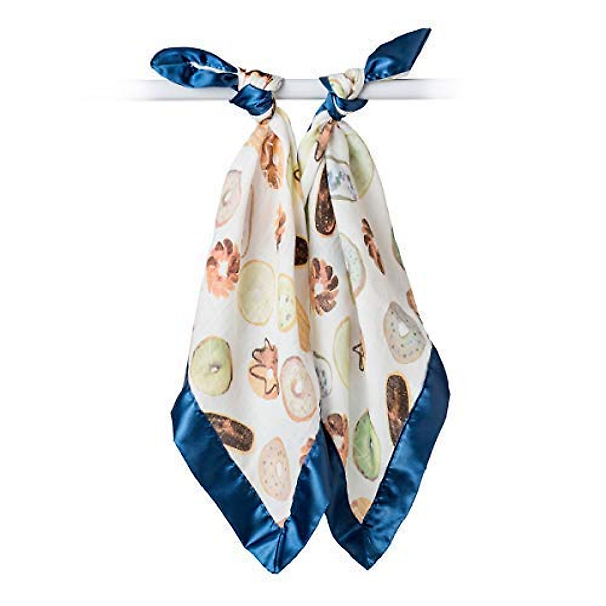 lulujo Baby Security Lovey Blankets| Unisex Softest Breathable Bamboo Viscose Cotton Muslin Security Blanket with Silky Satin Trim| Neutral Comforting Blanket for Girls & Boys | 16in by 16 in| Donuts