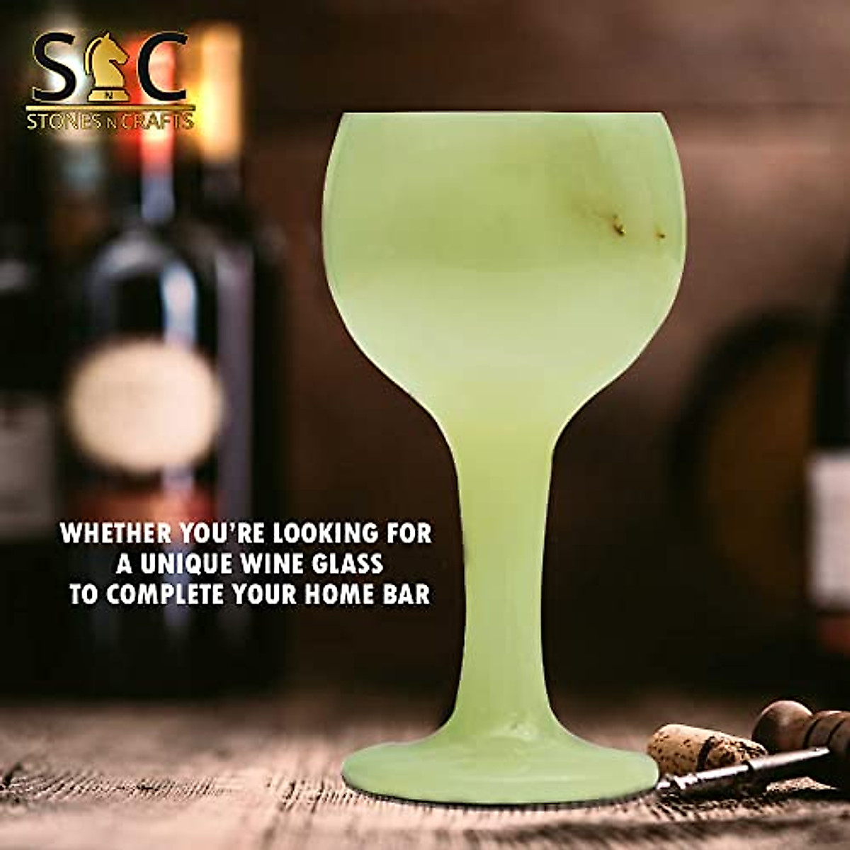 STONES N CRAFTS Marble Wine Glasses Set of 2 Handmade Unique Wine Glasses 5 Ounce - Modern Wine Glasses for Wine Home and Kitchen Décor – Beautiful Onyx Stone Cool Wine Glasses Best for Gifts