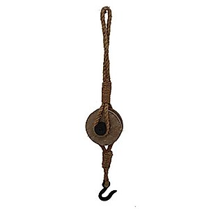 Parisloft Industrial Decorative Iron Faux Pulley Tackle with Jute Rope and Hook 23 x 4 x 4.5 Inches (Black)