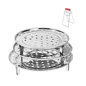 WANGYZJ Stainless Steel Steamer Rack, Steamer Rack for Pots, Round Cooking Rack, 3-Layer Steaming Rack for Kitchen (3pcs, 22-24-26), Silver