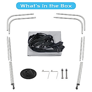 DoCred Foldable Bimini Top Boat Cover Canopy Cover 2Bow Bimini Top(63" L 39‘’-55‘’ W 43.3" H) Suitable for Boats of 3.2-4.5 FT