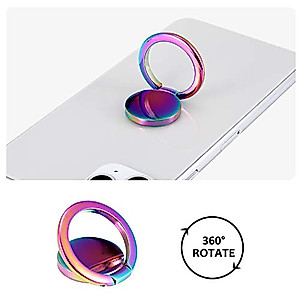 lenoup Rainbow Cell Phone Ring Stand Holder,Multicolor Ring Grip Kickstand,Iridescent 360 Rotation Metal Finger Ring for Phones,Pad