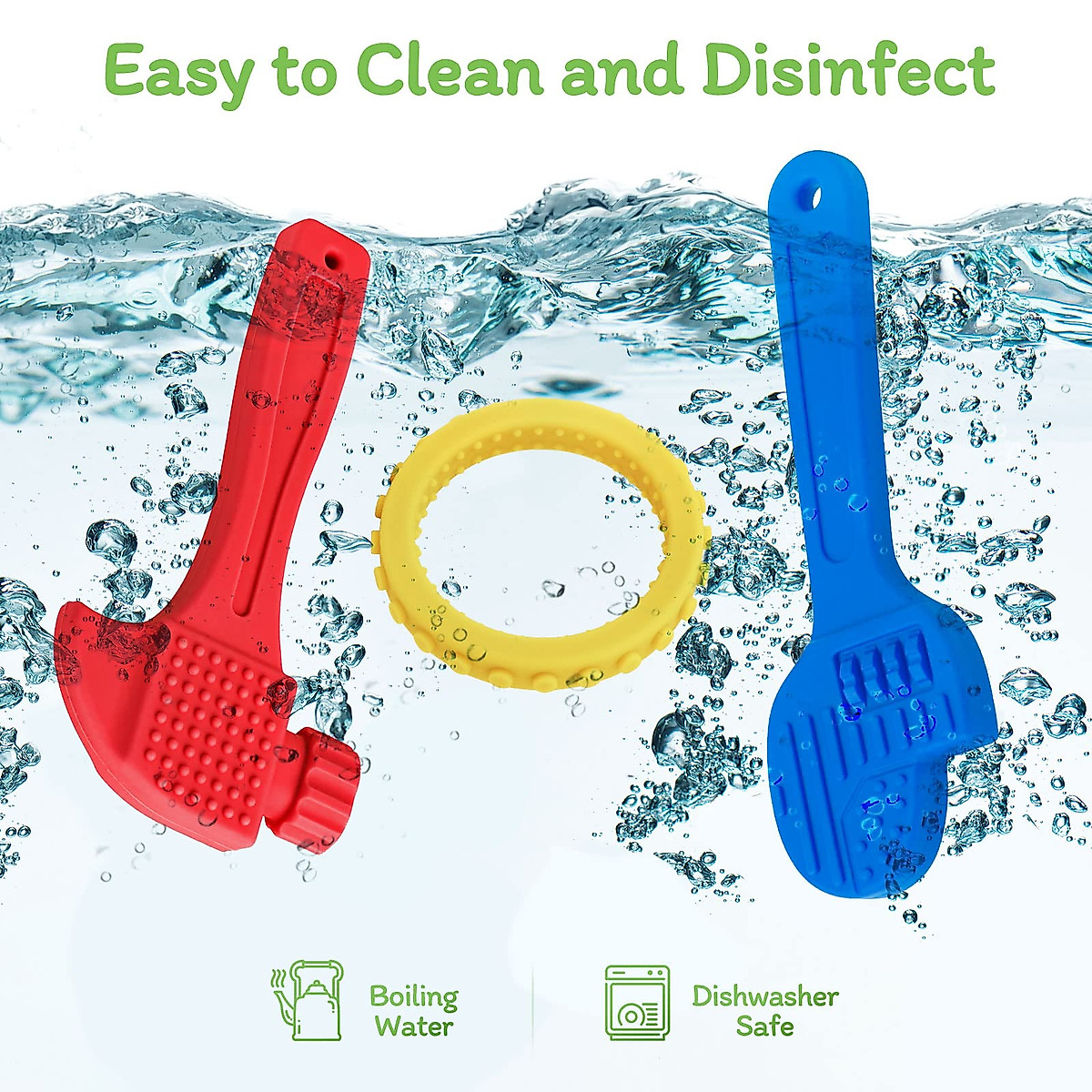 AgoKud Teething Toys for 1 Year Old Babies (3 Pack), Baby Chew Toys Teething with Pacifier Clips, Frozen Teething Toys for Babies, BPA Free, Food Grade Silicone, Easy to Hold Design