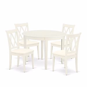 East West Furniture BOCL5-WHI-C 5 Piece Dinette Set for 4 Includes a Round Kitchen Table and 4 Linen Fabric Dining Room Chairs, 42x42 Inch, Linen White