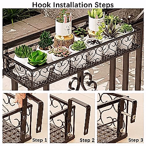 QUMENEY Metal Railing Planter with Hooks, Iron Hanging Planter Basket, Balcony Plant Holder Fence Hanging Bucket Pot Flower Holder for Outdoor Garden Porch Patio (Black, 23.6 x 7.8 x 4.7 Inch)