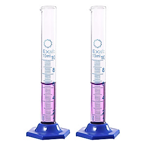 uxcell Borosilicate Glass Graduated Cylinder, 10ml Measuring Cylinder, Science Test Tube Beakers, Single Metric, Blue Hex Base Flask for Lab Home 2Pcs