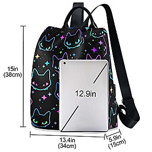 MNSRUU Women Backpack Purse Colorful Neon Cat Heads Backpack for Women Anti-theft Shoulder Bag Carry On Backpack Lightweight Rucksack Fashion Travel Ladies Bags