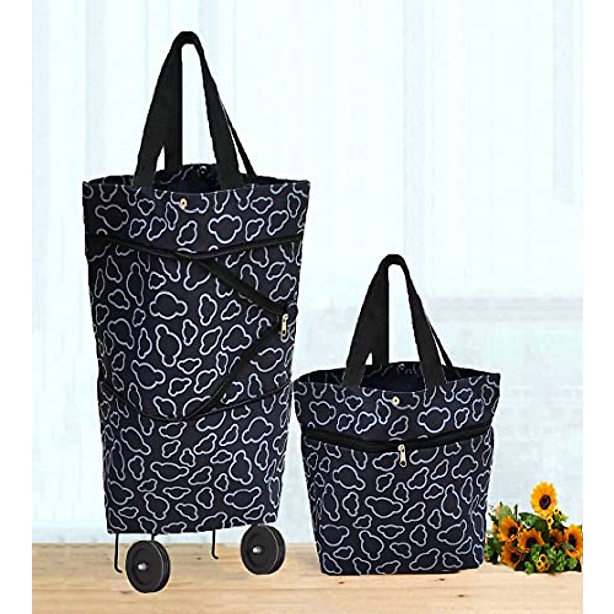 Collapsible Folding Shopping Bag with Wheels Foldable Shopping Cart Reusable Grocery Bags, Trolley Bag on Wheels (B0741YPTV7)