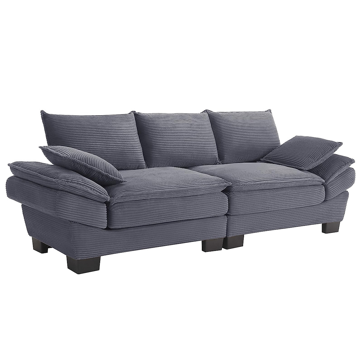 KIVENJAJA Corduroy Small Sectional Cloud Couch, Modern Comfy 3 Seater Sofa Oversized Loveseat with 2 Pillows for Living Room Apartment Bedroom Small Space, 88.6”W, Grey