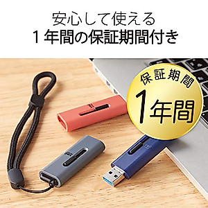 Elecom MF-SLU3032GRD USB Memory, 32 GB, USB 3.2 (Gen1), Sliding Type, Strap Hole, Red
