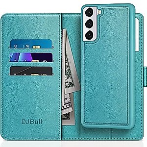 DJBull 2-in-1 Detachable for Samsung Galaxy S21 Wallet case with Credit Card Holder【RFID Blocking】,Flip Folio Book PU Leather Protective Cover Women Men for Samsung S21 Phone case Blue Green