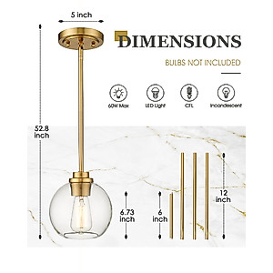 Audickic Pendant Lights Kitchen Island 2 Pack, Gold Pendant Light with Clear Glass Globe Shade, Farmhouse Hanging Light Fixtures for Dining Room, 22280-1P2-GD-C-V