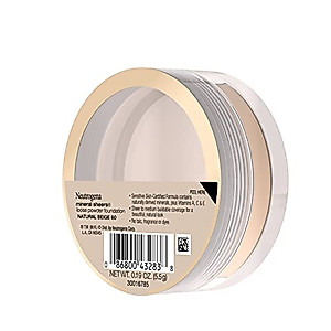 Neutrogena Mineral Sheers Lightweight Loose Powder Makeup Foundation with Vitamins A, C, & E, Sheer to Medium Buildable Coverage, Skin Tone Enhancer, Face Redness Reducer, Natural Beige 60,.19 oz