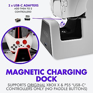 Tilted Nation Headset and Controller Stand - PS4/PS5 Headset Stand with Wireless Controller Charger - Gaming Headphone and Controller Holder for Desk, PC - White