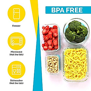 Utopia Kitchen Glass Food Storage Container Set - 18 Pieces (9 Containers and 9 Lids) - Transparent Lids - BPA Free (Blue, 18 Piece Set)