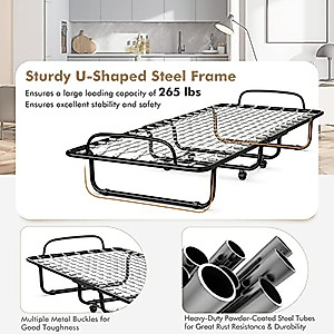 RELAX4LIFE Folding Bed with Mattress Memory Foam, Foldable Bed w/Sturdy U-Shaped Metal Bed Frame, 4 Universal Wheels, Portable Guest Bed, Easy Storage, Cot-Size Rollaway Single Bed, Made in Italy