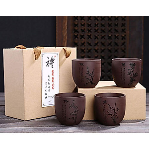 KCHAIN Pack of 4 Handcraft Original Pottery Clay Cups Set 7.5oz 220mL Zisha Mugs for Tea Sake Water Juice