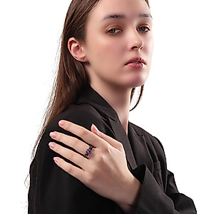 QOBEBOTA Cool Size 9 Black Gold Skull Statement Rings Purple Amethyst Ring Vampire Ring Gothic Band Rings Halloween Gifts Goth Jewelry Stainless Steel Rings for Women