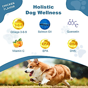 Omega 3 Fish Oil for Dogs, Salmon Oil Skin and Coat Supplement for Dogs Dog Allergy Relief, Dry & Itching Skin Relief Treatment, Allergy Chews - Dog Anti Shedding Treats - Shiny Coats - EPA & DHA
