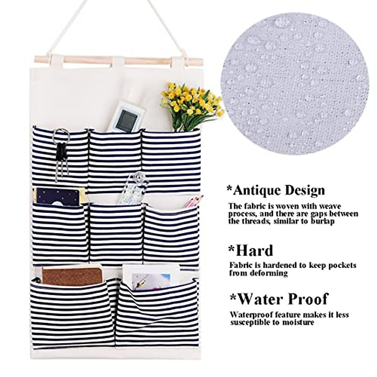 CARURLIFF 2 Packs Wall Hanging Organizer with 14 Pockets Over the Door Storage Bags for Bedroom, Entrance, Dresser (6+8 Pockets Blue)