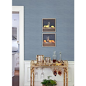 Classic Faux Grasscloth Peel and Stick Wallpaper, Mineral Blue