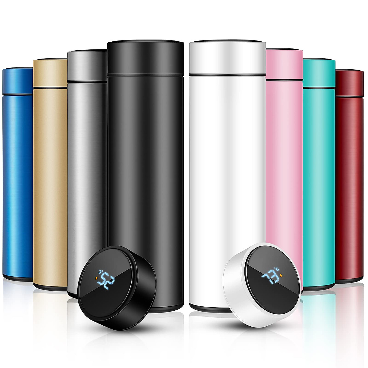 8 Pcs Smart Water Bottles with Digital Temperature Display Tea Infuser Bottle LED Thermal Cup Double Walled Water Bottle Stainless Steel Smart Mug Water Flask Leak Proof Mug (Multicolor)