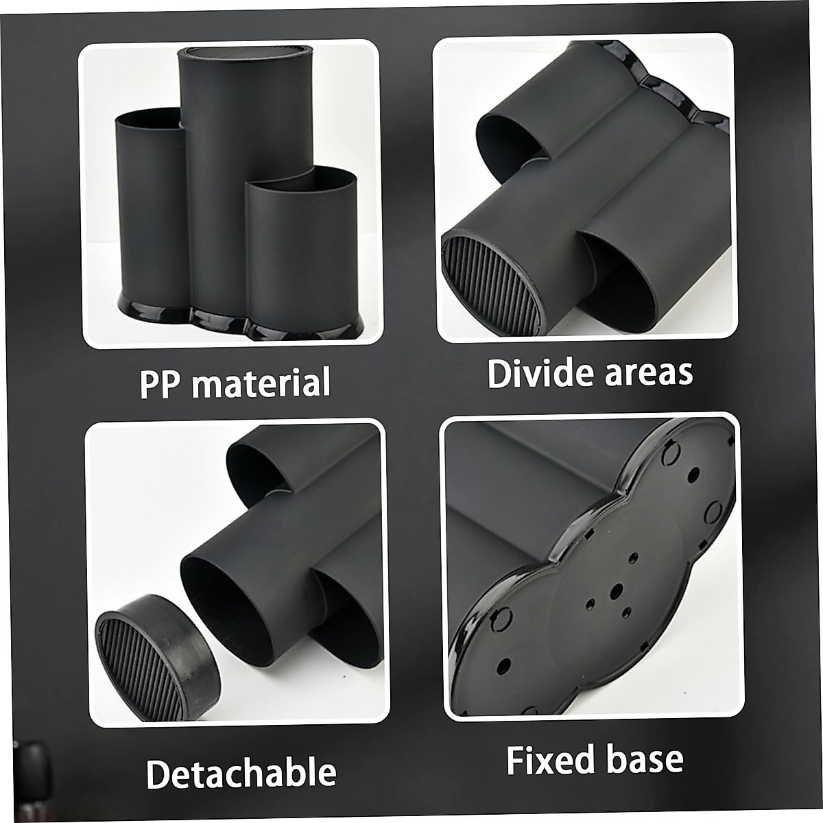 Knife Set with Block Plastic Round Knife Block Without Knives 3 in 1 Kitchen Knife Holder Space-Saving Knife Holder Detachable Knife Holders Black Home Decoration