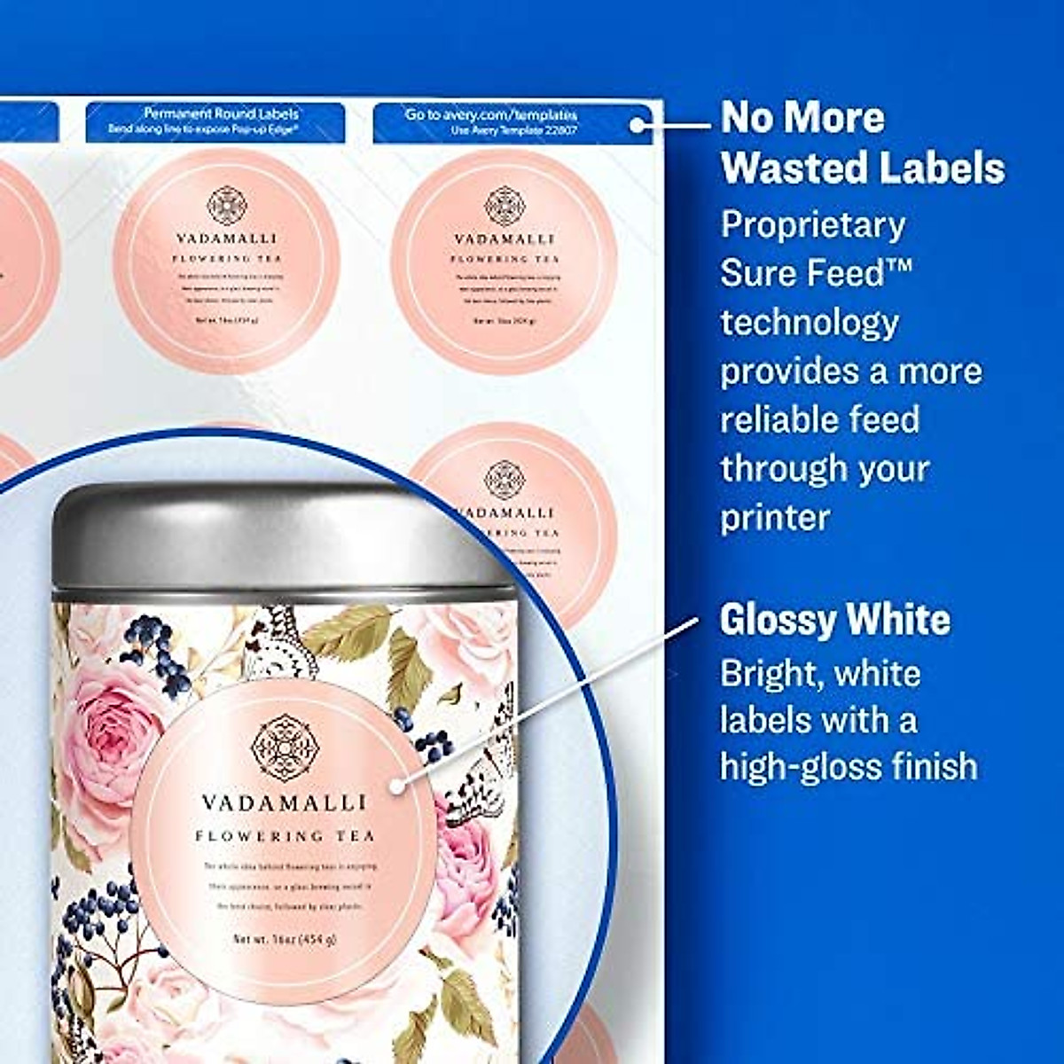 Avery 22807 Round Easy Peel Labels44; 2 in. Dia.44; Glossy44; White44; 120-Pack