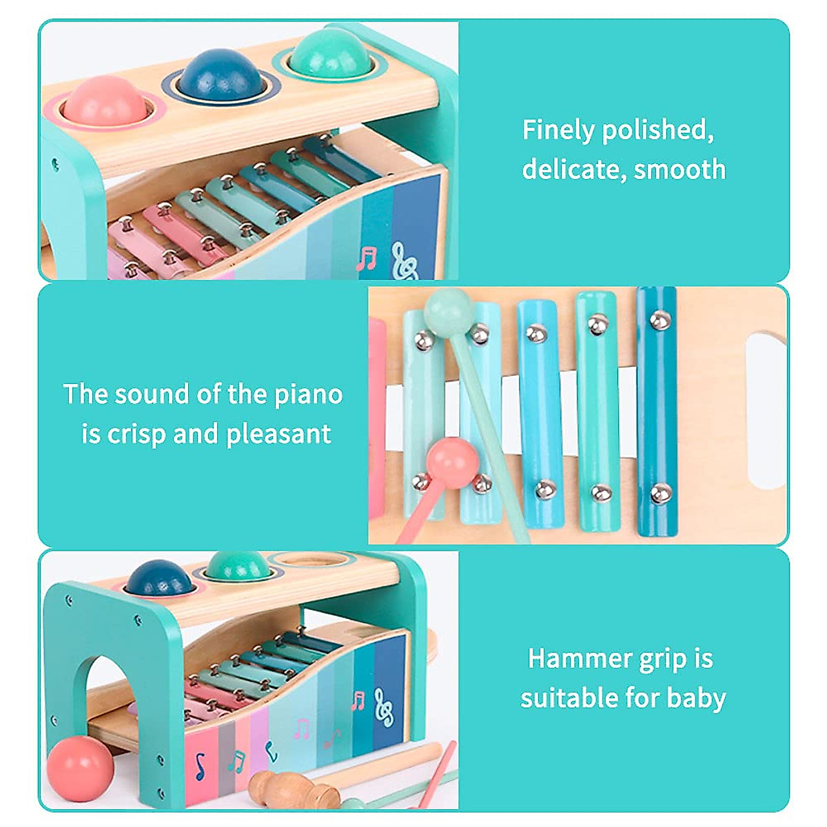 enlitoys Wooden Pounding and Hammer Toy Xylophone and Gear Pounding a Ball Track Game with Hammer Toddler Toys for 3 Year